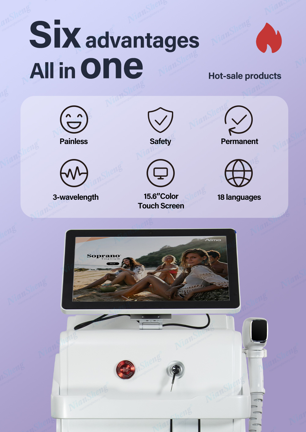 Poessional Ice Painless 808 Diode Laser Hair Removal Machine ...